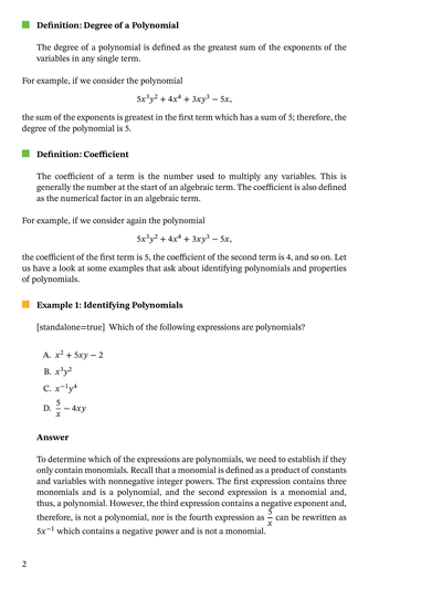Lesson: Degree and Coefficient of Polynomials | Nagwa