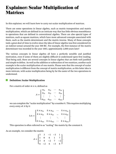 Lesson: Scalar Multiplication of Matrices | Nagwa