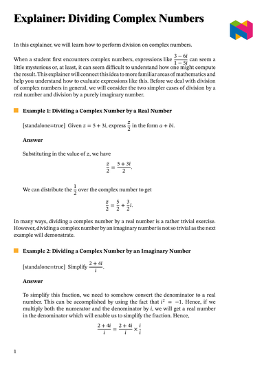 Lesson: Dividing Complex Numbers | Nagwa