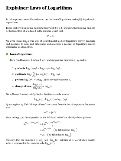 Lesson: Laws of Logarithms | Nagwa