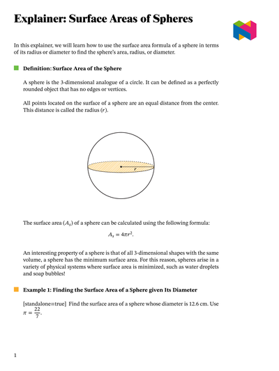 Lesson: Surface Areas of Spheres | Nagwa