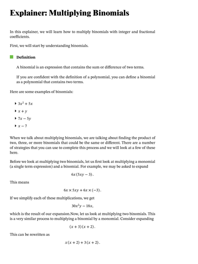 Lesson: Multiplying Binomials | Nagwa