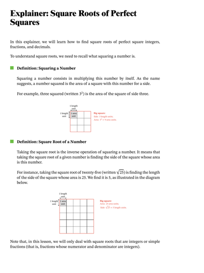 Lesson: Square Roots of Perfect Squares | Nagwa