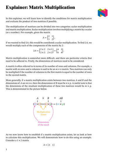 Lesson: Matrix Multiplication | Nagwa
