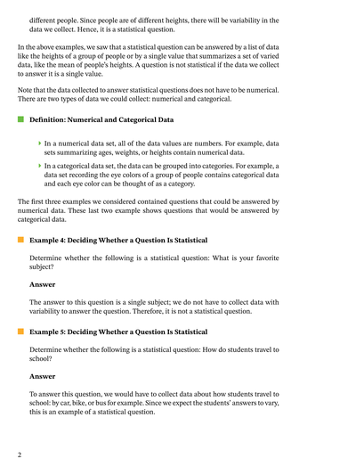Lesson: Statistical and Nonstatistical Questions | Nagwa
