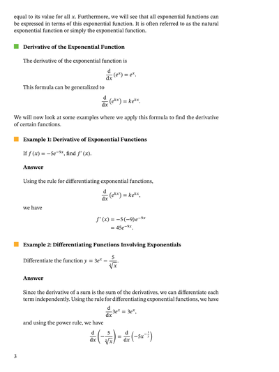 Lesson: Differentiation of Exponential Functions | Nagwa