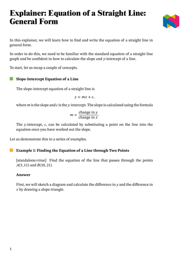 Lesson: Equation of a Straight Line: Slope–Intercept Form | Nagwa