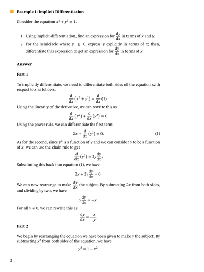 Lesson: Implicit Differentiation | Nagwa
