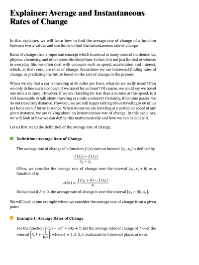Lesson: Average and Instantaneous Rates of Change | Nagwa