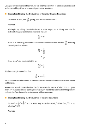 Lesson: Differentiation of Inverse Functions | Nagwa