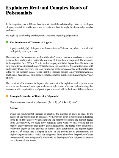 Lesson: Real and Complex Roots of Polynomials | Nagwa