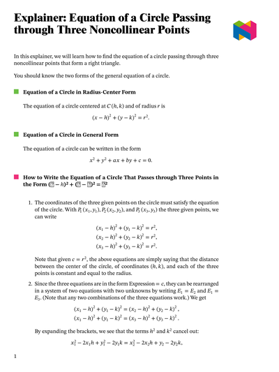 Lesson: Equation of a Circle Passing through Three Noncollinear Points | Nagwa