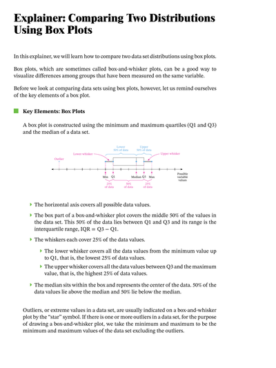 Lesson: Comparing Two Distributions Using Box Plots | Nagwa