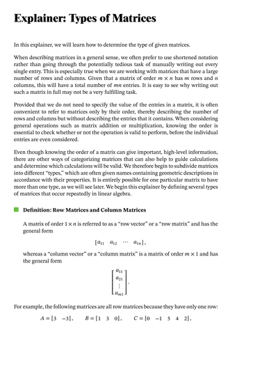 Lesson: Types of Matrices | Nagwa