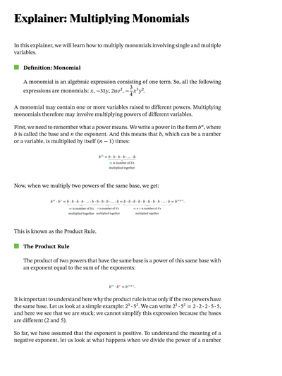 Lesson: Multiplying Monomials | Nagwa