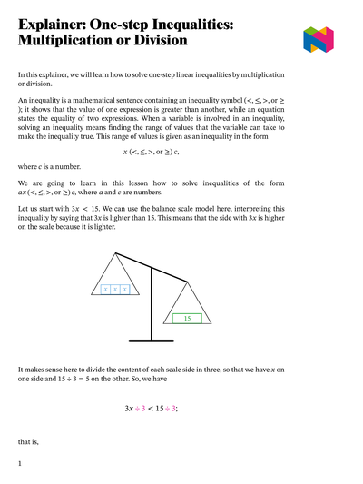 Lesson: One-step Inequalities: Multiplication or Division | Nagwa