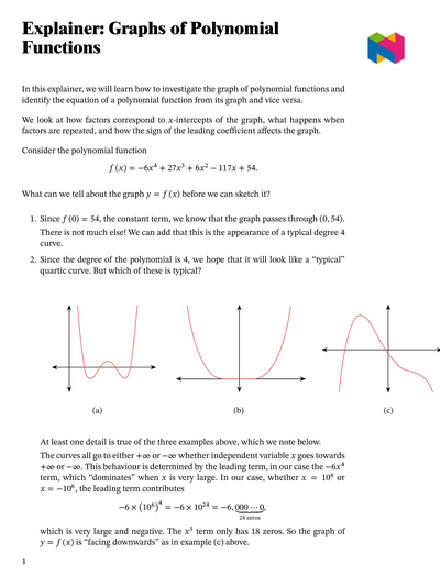 Lesson Graphs Of Polynomial Functions Nagwa