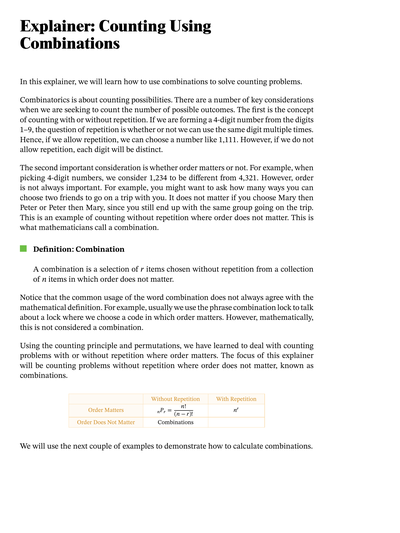 Lesson: Counting Using Combinations | Nagwa