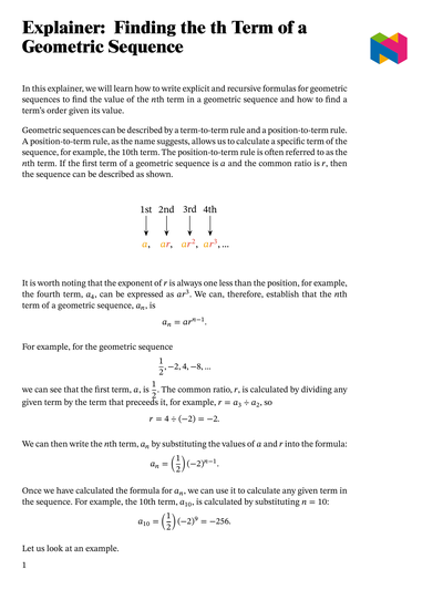 Lesson: Finding the nth Term of a Geometric Sequence | Nagwa