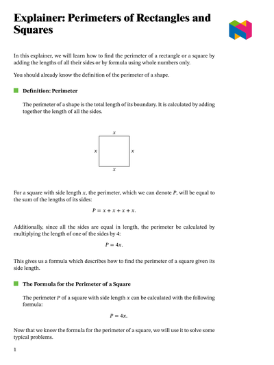 Lesson: Perimeter of Rectangles and Squares | Nagwa