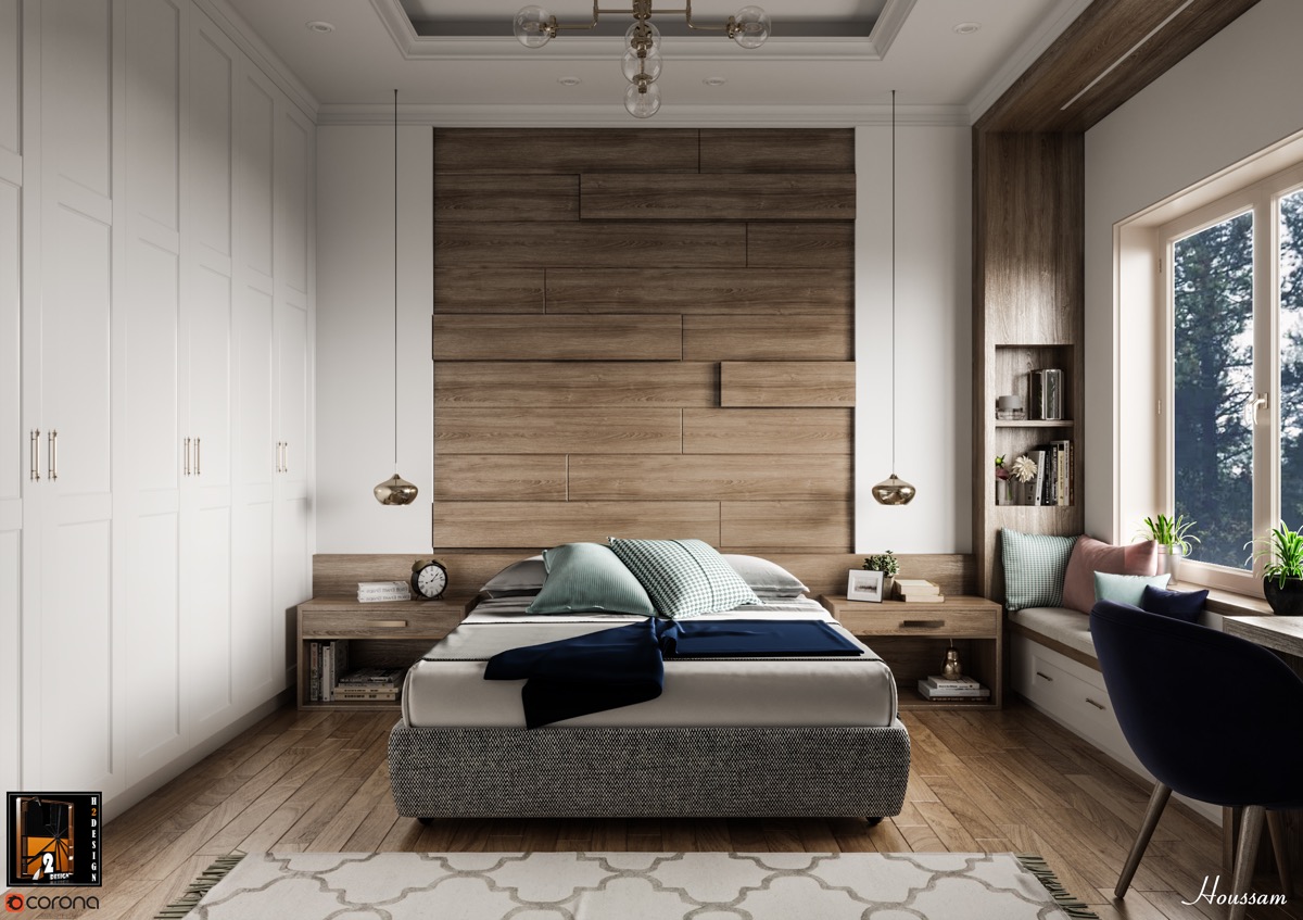 Minimalist Bedroom with Home Office Design | Decorilla