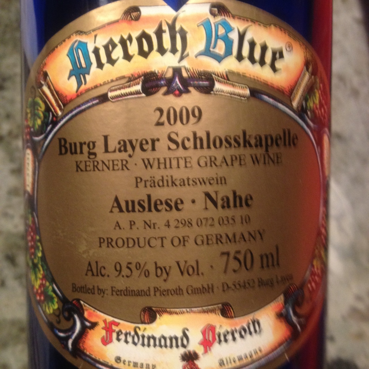 Ferdinand Pieroth Burg-Layer Schloßkapelle Pieroth Blue Auslese Riesling