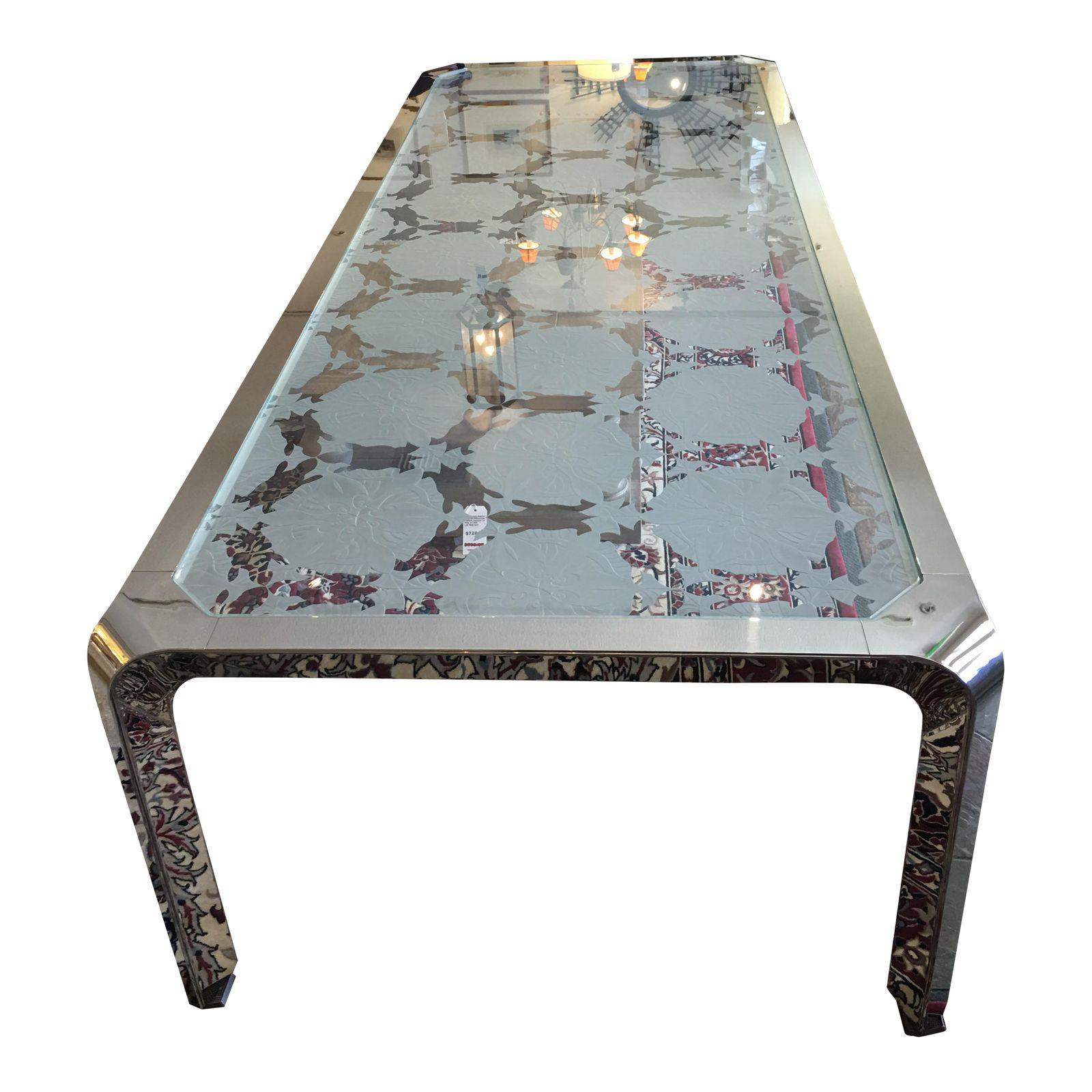 XL Custom Etched Glass Chrome Dining Conference Table. Original Price 20 000.00 Design Plus Gallery