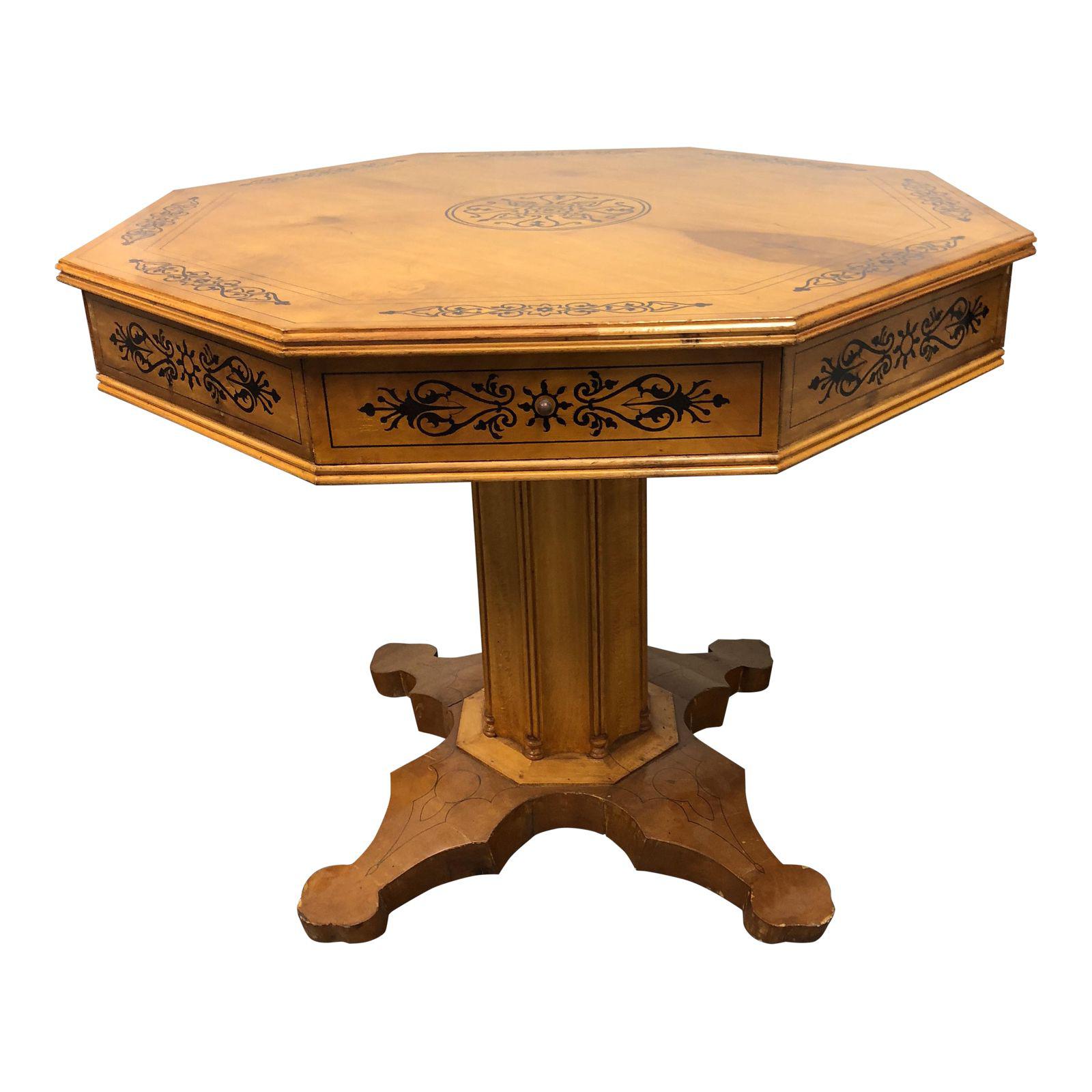 Mid Century Octagonal Pedestal Table With Drawers Design Plus Gallery
