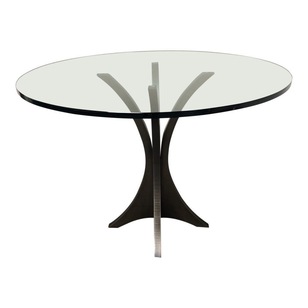 Custom Round Glass Top + Metal Pedestal Base Table - Design Plus Gallery