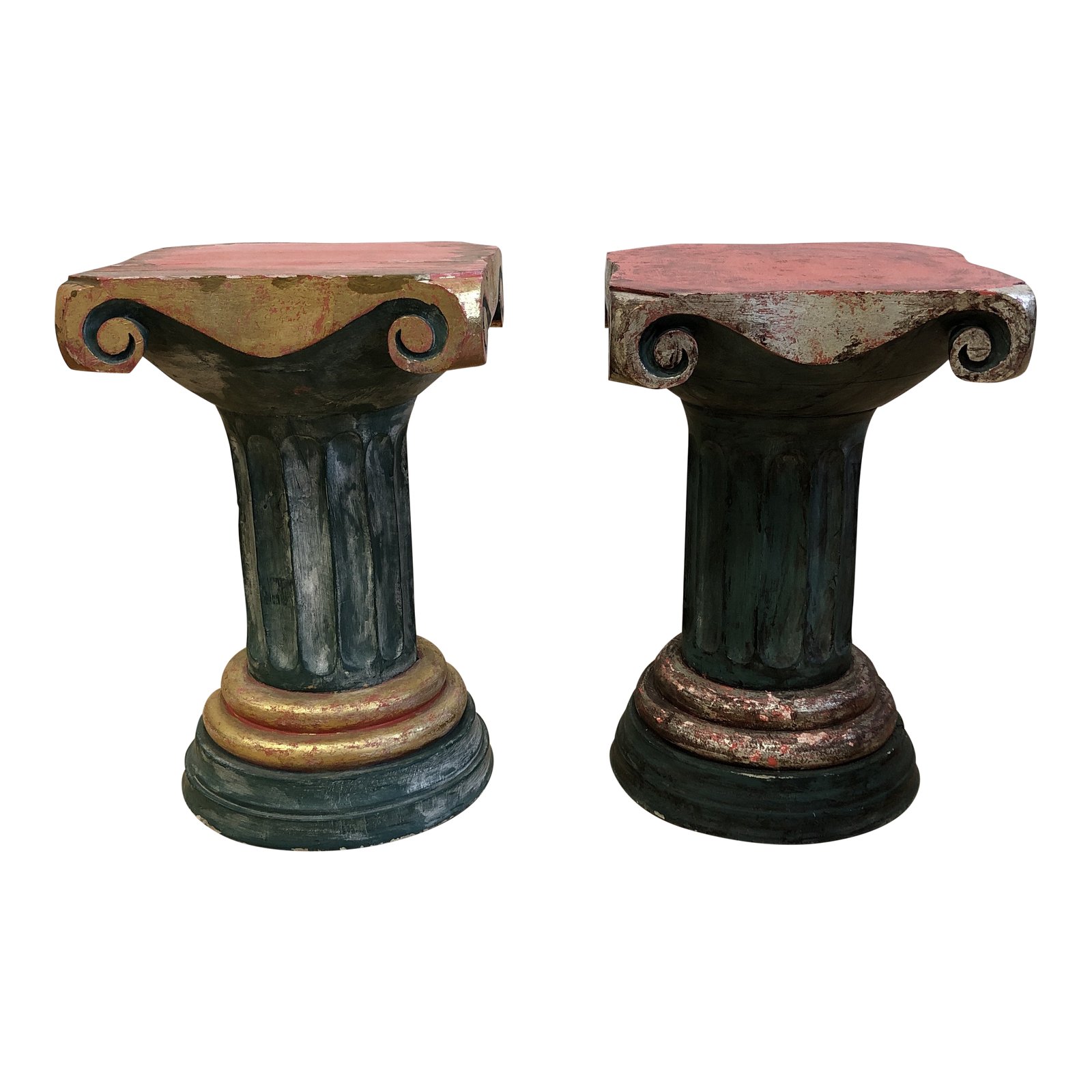 Pair of Wood Distressed Column Pedestals - Design Plus Gallery