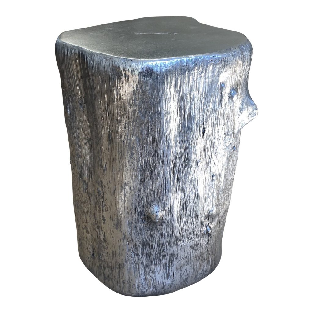 Silver Finish Molded Tree Stump Side Table/Stool | Design Plus Gallery
