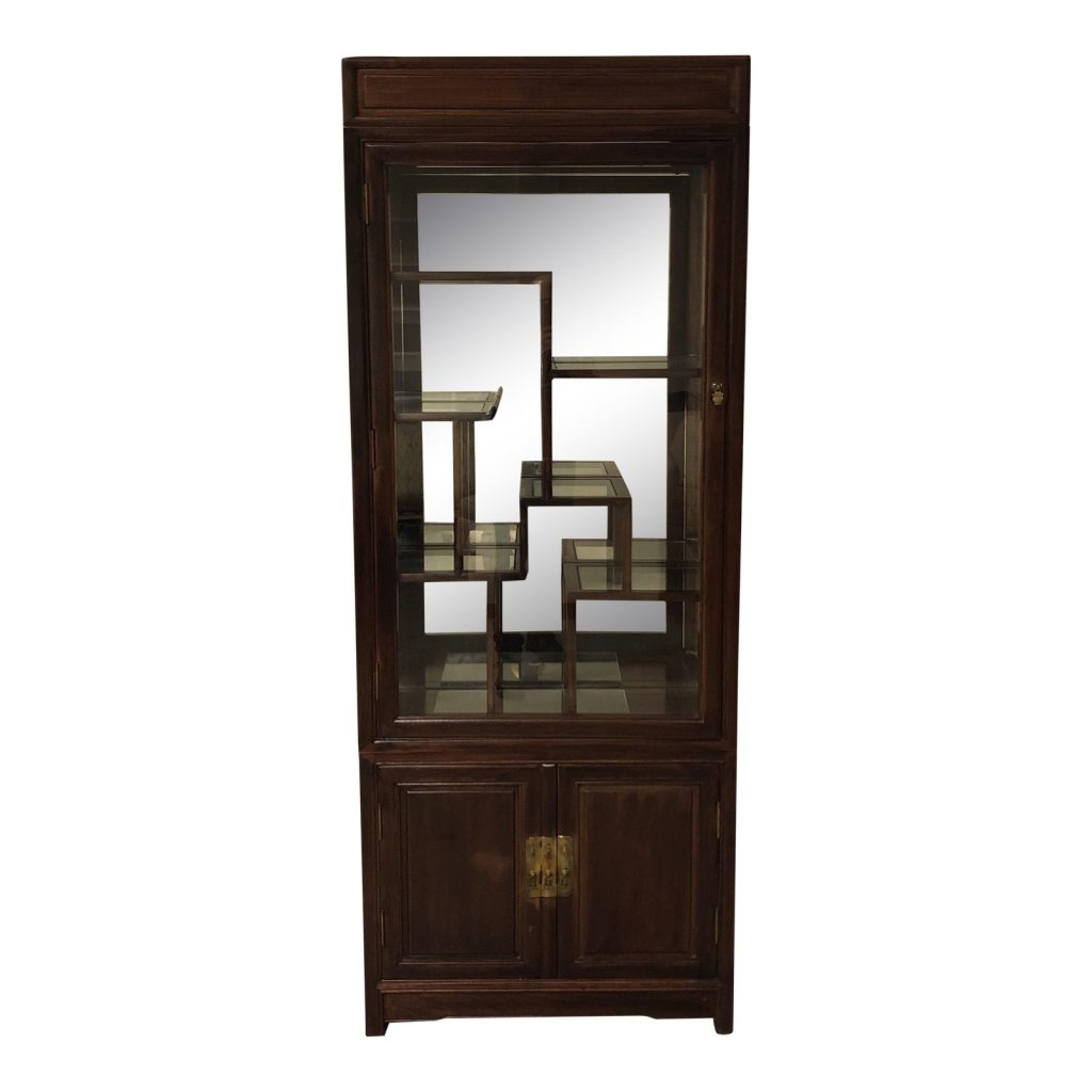 Two Piece Asian Rosewood + Glass Display Cabinet - Design Plus Gallery