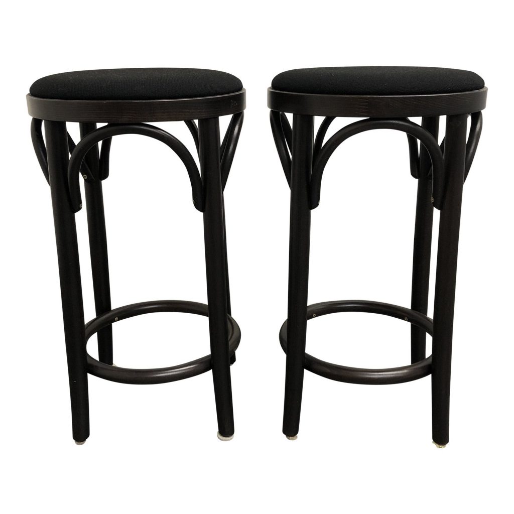 Pair of Ton Fabric + Bentwood Counter Stools - Design Plus Gallery