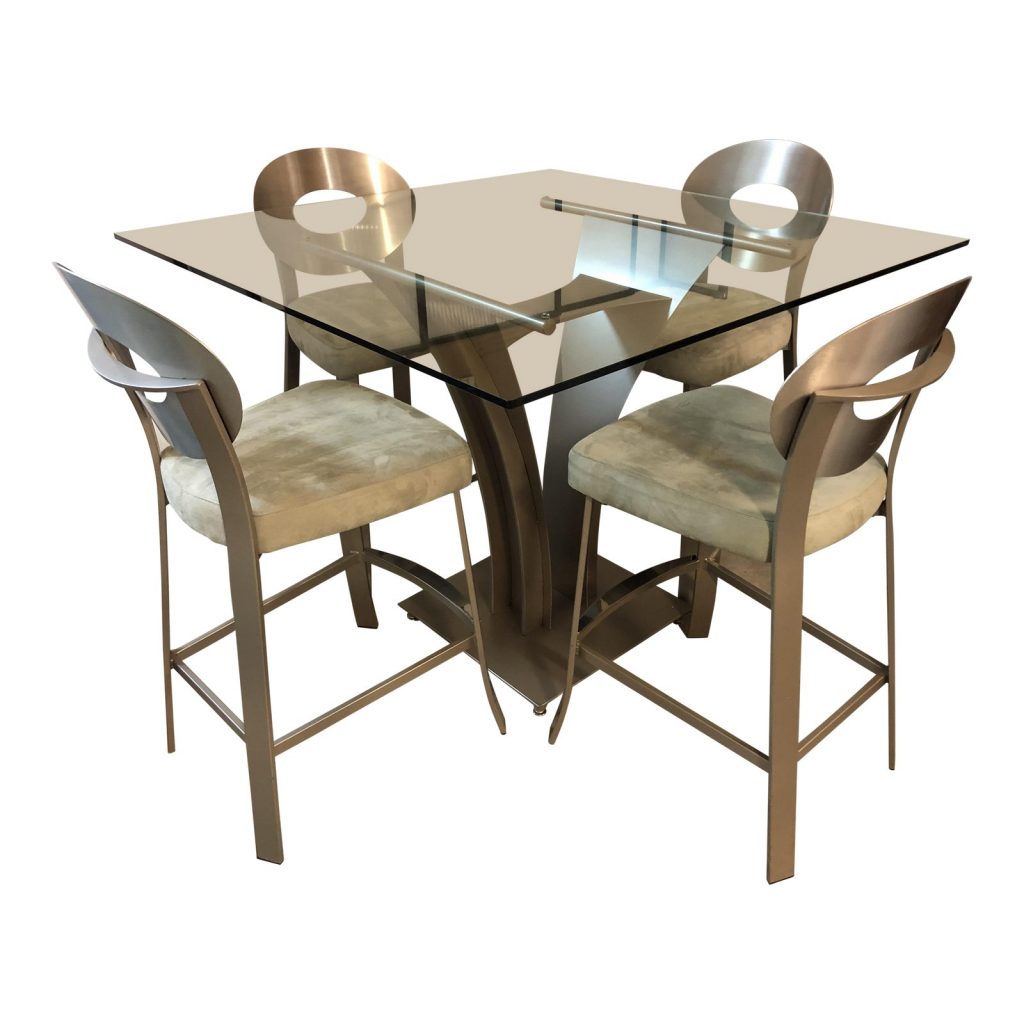 Modern Metal + Glass Counter Table + Four Counter Stools - Design Plus ...