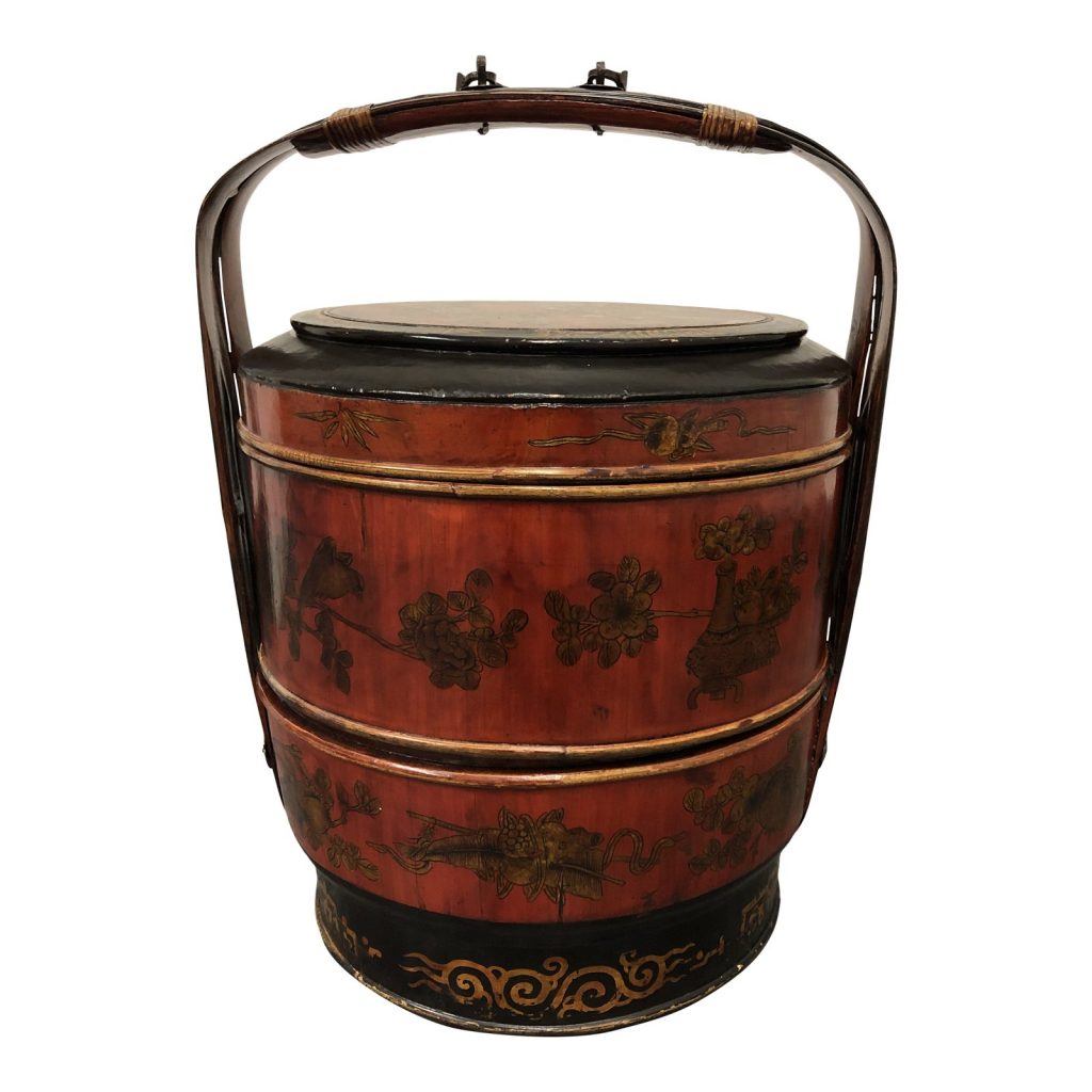 Early-20th Century Asian Wood Lacquered Two Level Basket - Design Plus ...