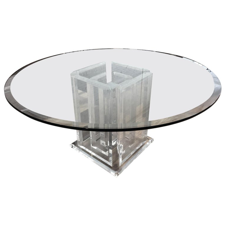 Lucite + Glass Nine-Pillar Glass Dining Room Table. Original Price ...