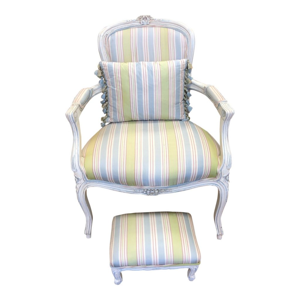 French Provincial Arm Chair + Foot Stool - Design Plus Gallery
