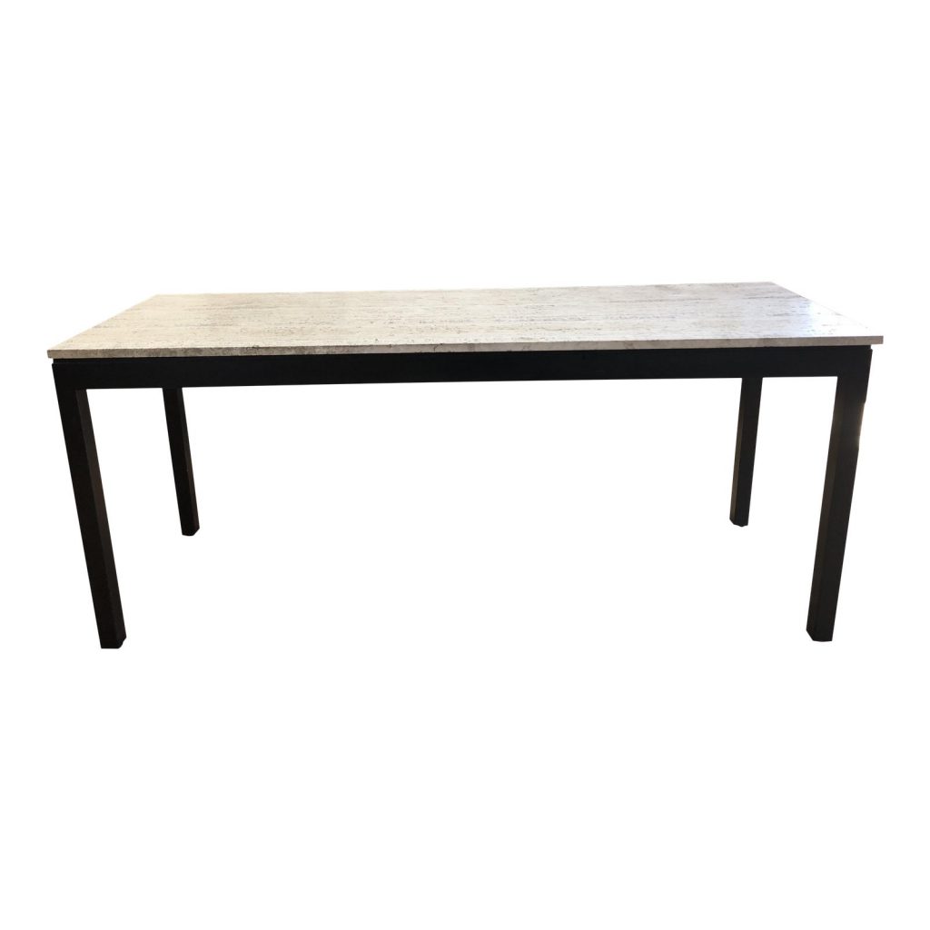 Custom Travertine & Wood Parsons Table | Design Plus Gallery