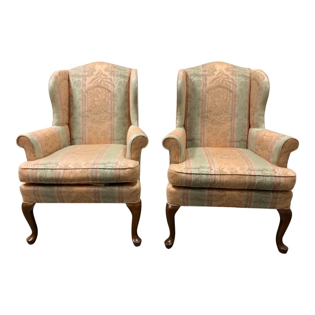 Custom WoodMark Wingback Chairs- a Pair - Design Plus Gallery