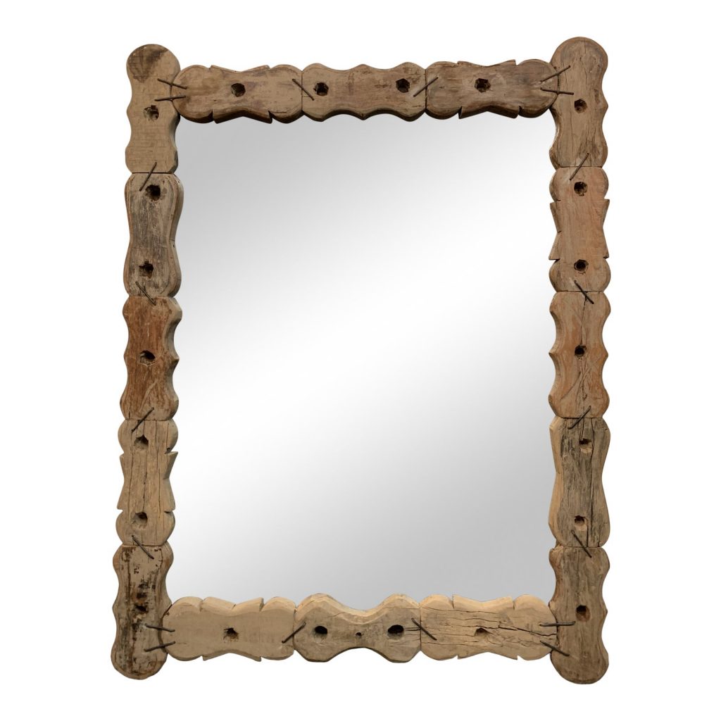 Reclaimed Wood Block Mirror From Nepal | Design Plus Gallery