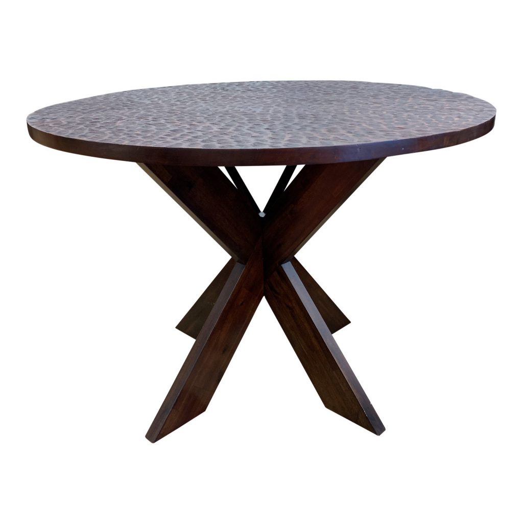 Custom Round Hammered Top + X Base Wood Table - Design Plus Gallery