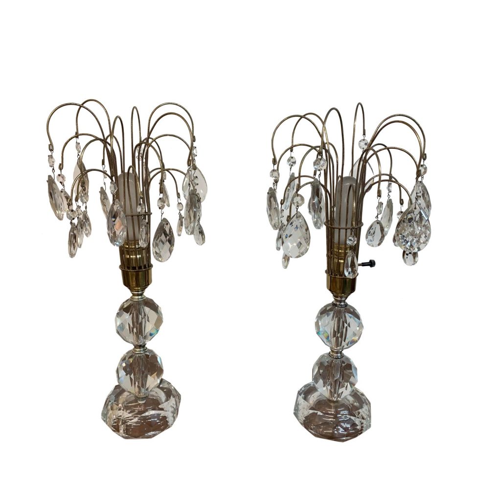 Antique Crystal Table Lamps - a Pair - Design Plus Gallery