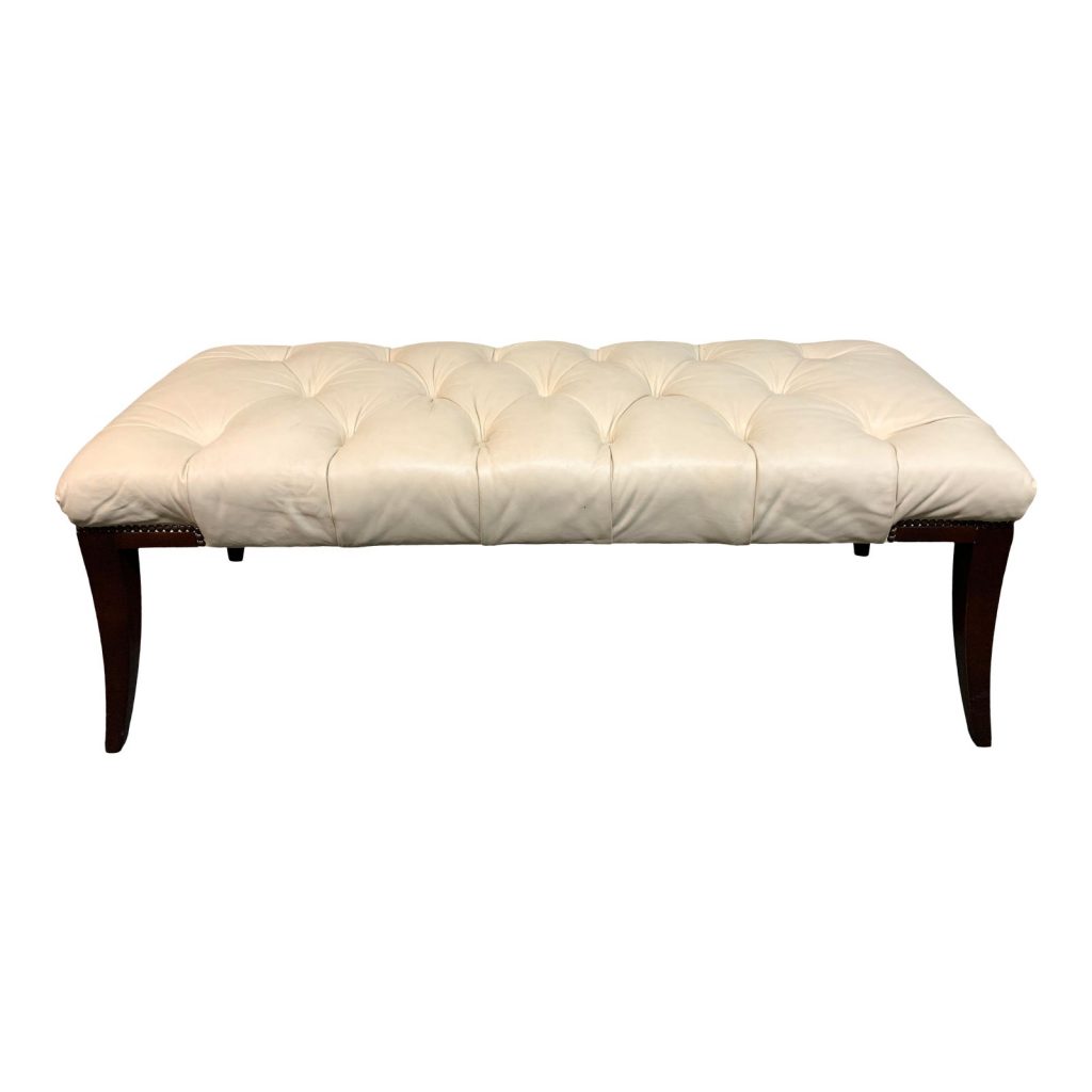 Baker Furniture Tufted Ivory Leather Bench - Design Plus Gallery