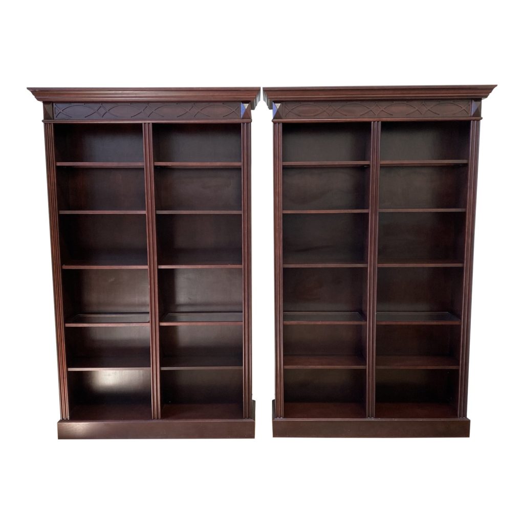 Contemporary Mahogany Finish Double Bookcases - a Pair - Design Plus ...