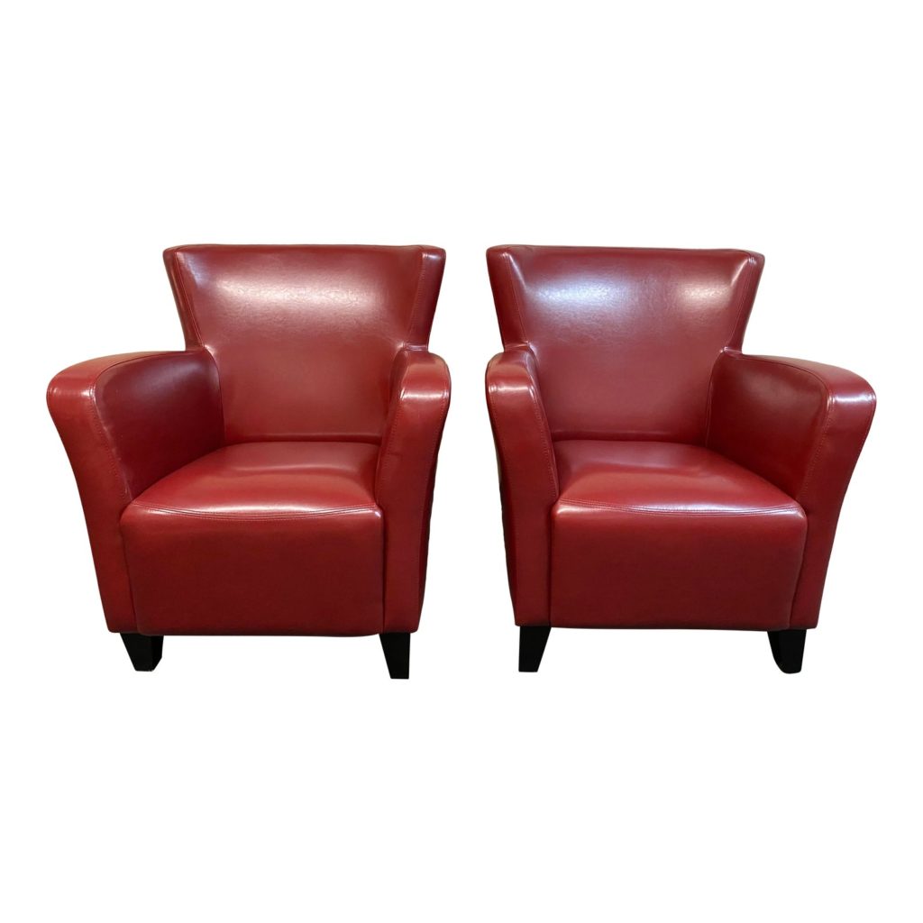Burgundy Vinyl Arm Chairs- a Pair - Design Plus Gallery