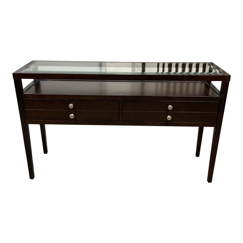 Mahagony Finish + Glass Shelf Storage Console | Design Plus Gallery