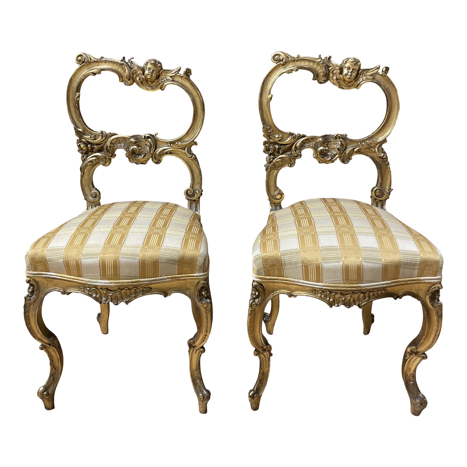 Early 20th Century Italian Baroque Gold Gilt Cherub + Stripe Side ...