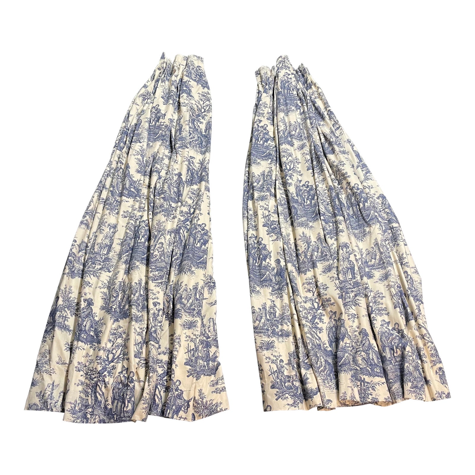 Custom Navy + Ivory Toile Curtain Panel - a Pair - Design Plus Gallery