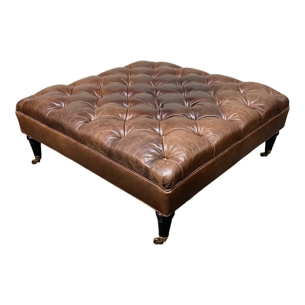 Tufted Distressed Leather Ottoman. - Design Plus Gallery