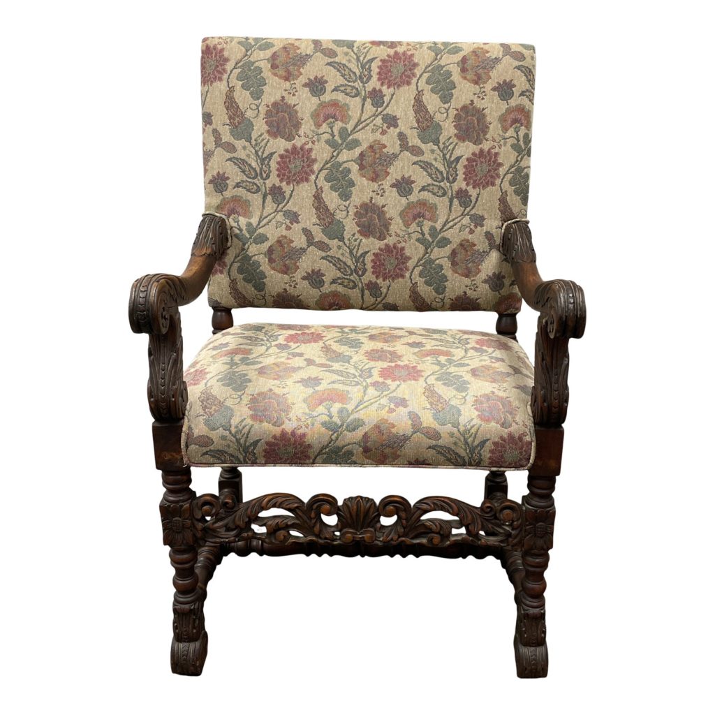 Early 20th Century Upholstered Wood Frame Floral Arm Chair - Design ...
